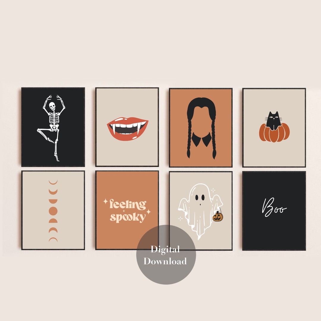 Boho Halloween Printables, Halloween Wall Art Bundle, Set of 8 Prints ...
