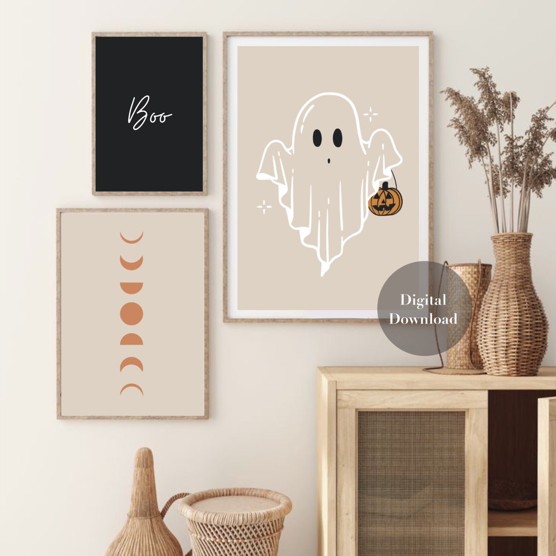Boho Halloween Printables, Halloween Wall Art Bundle, Set of 8 Prints ...