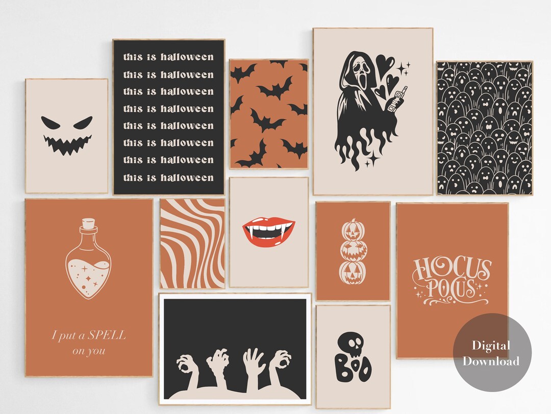 Retro Halloween Art Print, 12 Halloween Printables, Halloween Decor ...