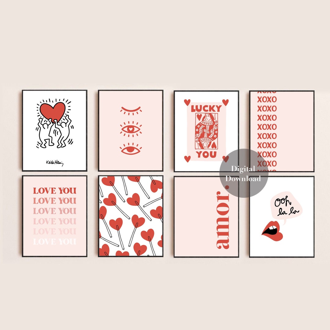 Set of 8 Valentines Day Printables, Retro Valentines Day Wall Art ...