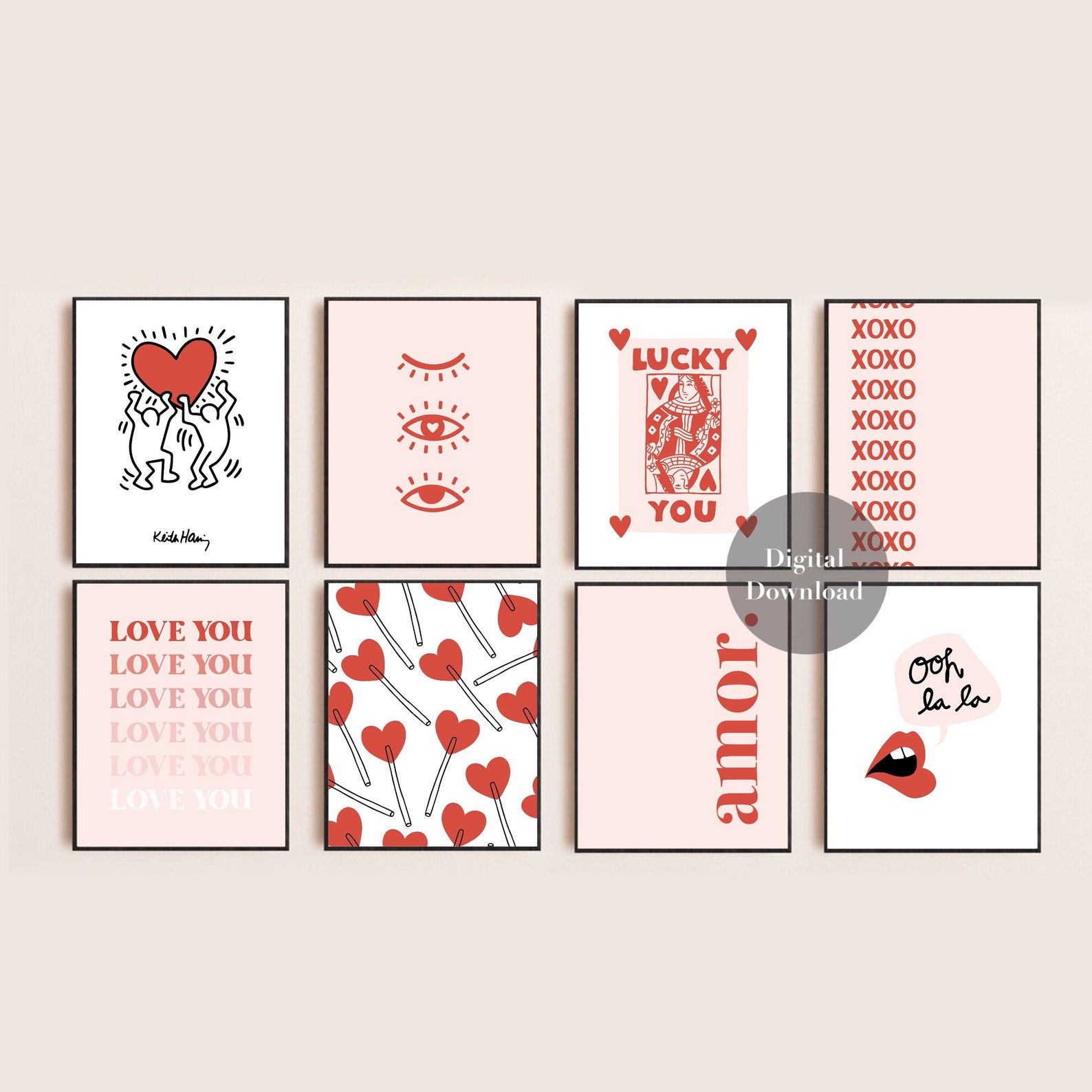 Set of 8 Valentines Day Printables, Retro Valentines Day Wall Art ...