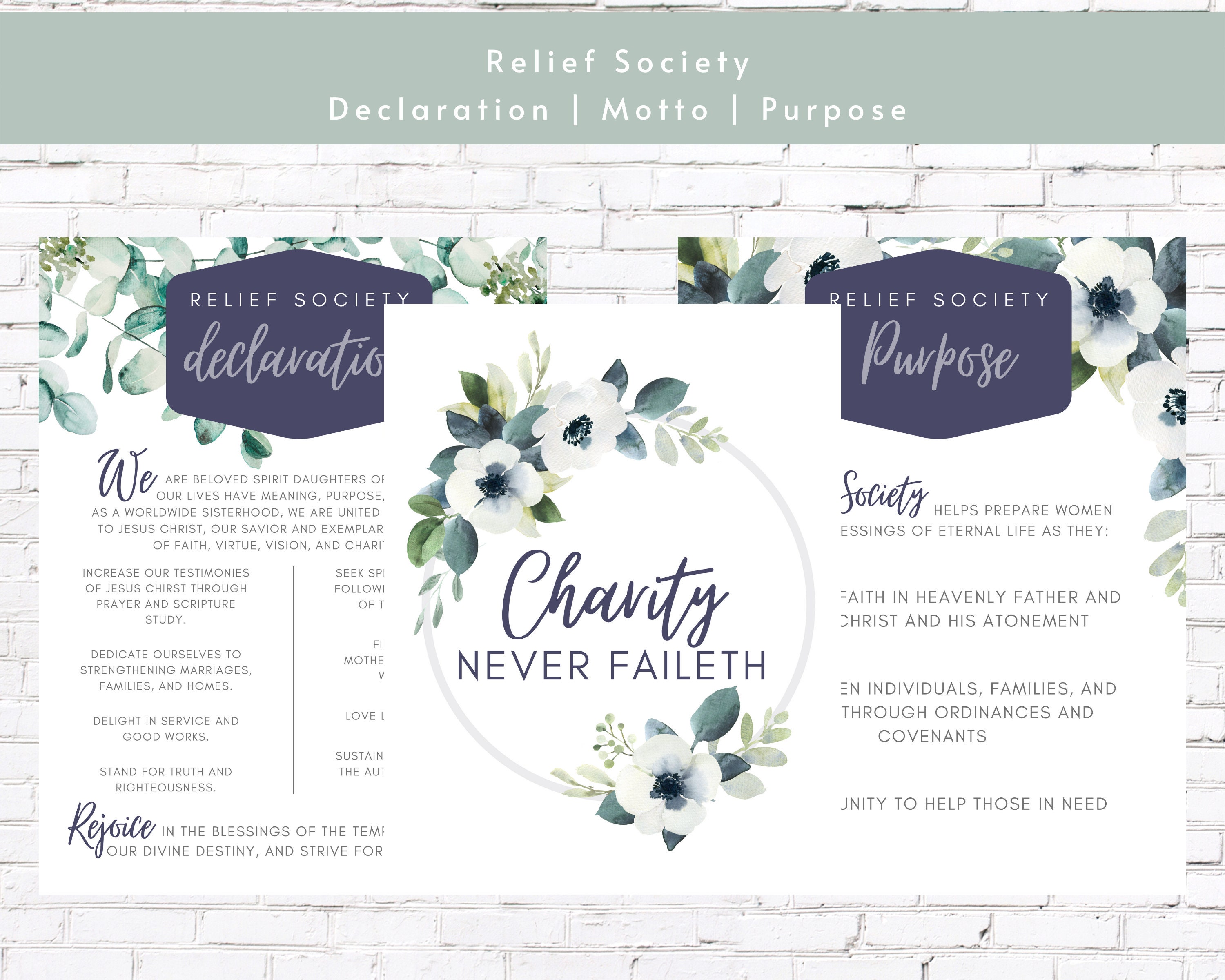 Relief Society Declaration Motto Purpose Posters RS Printable Handout ...