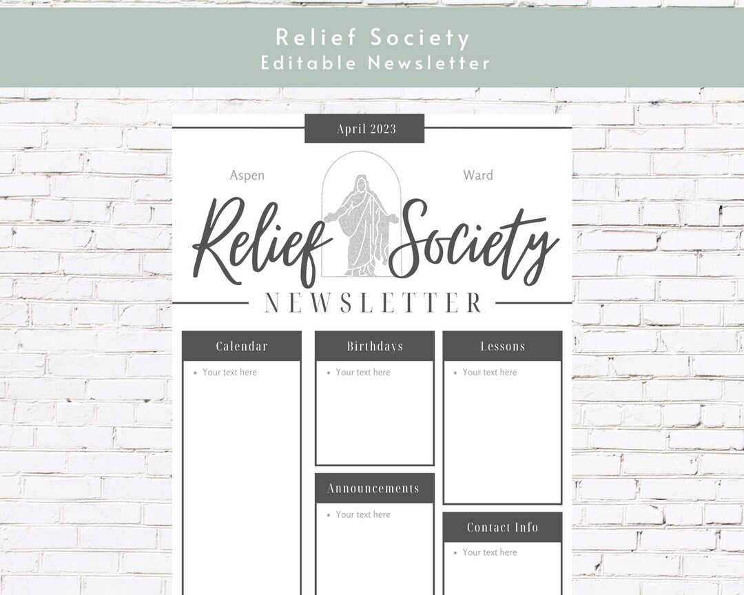 Relief Society Editable Newsletter Download | Printable RS Newsletter ...