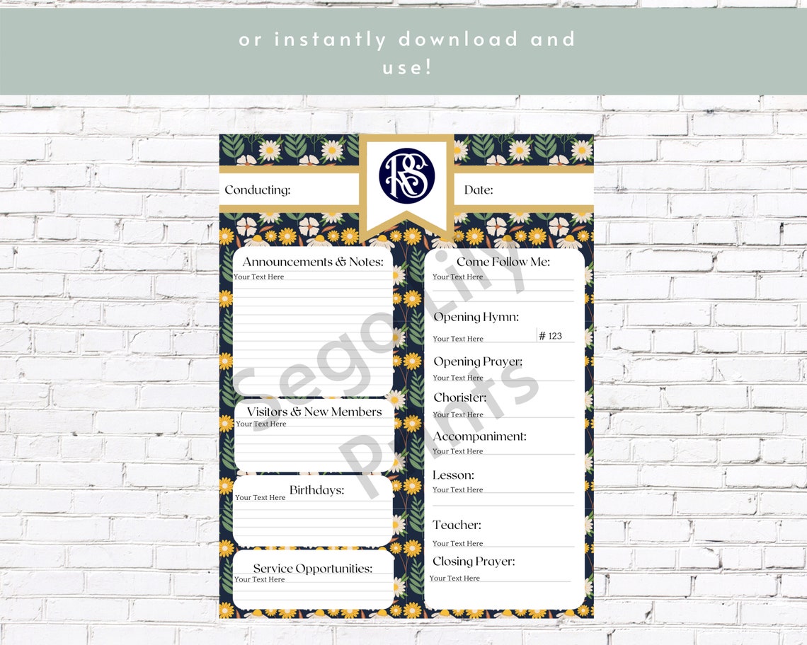 Editable Relief Society Printable RS Conducting Sheets - Etsy UK