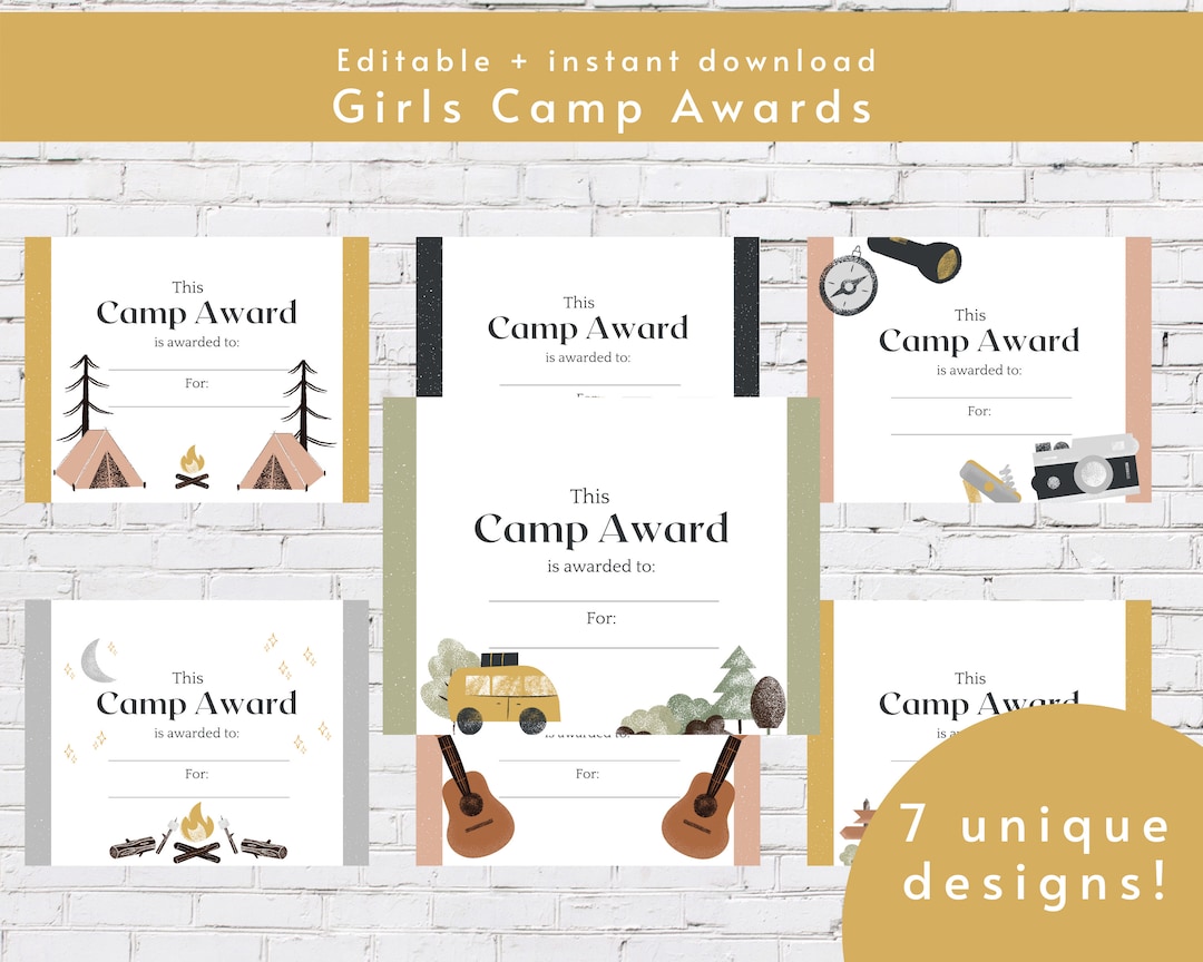 Girls Camp Award Certificates | Editable and Instant Download | Cute ...