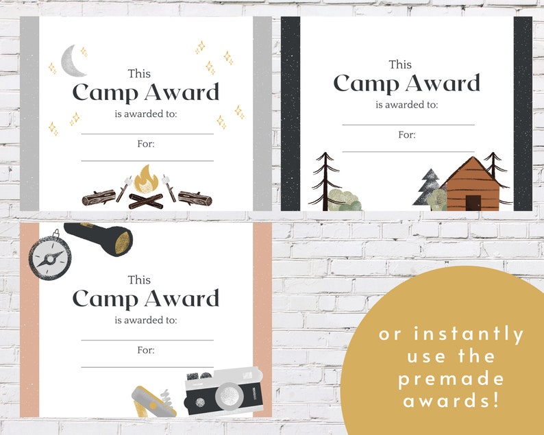 Girls Camp Award Certificates Editable and Instant Download - Etsy