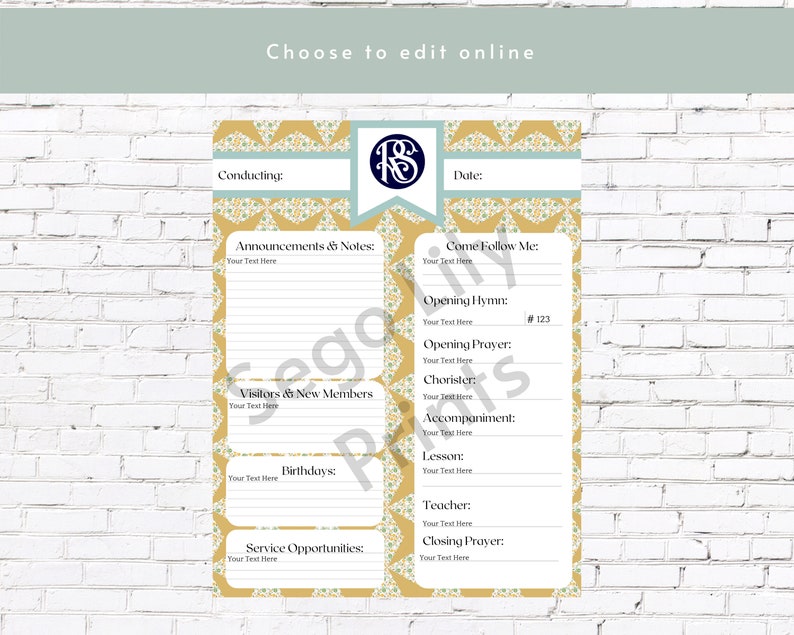 Editable Relief Society Printable RS Conducting Sheets - Etsy UK