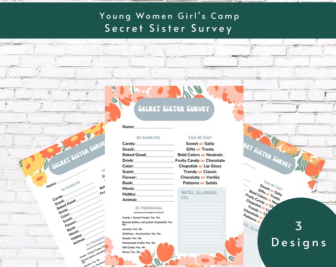 Girls Camp Secret Sister Survey | All About Me Questionnaire | Gift ...