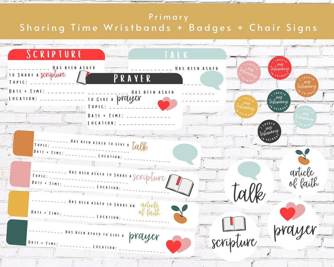Primary Sharing Time Bundle | Talk Assignment Wristbands | Badges ...