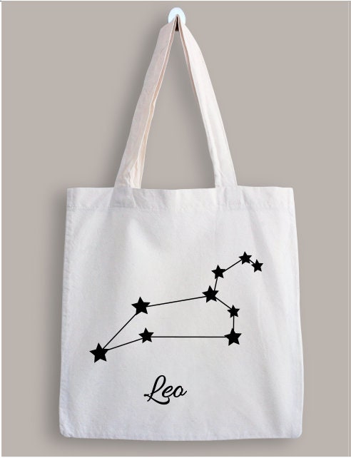 Zodiac Tote Bag Stars, Reusable Custom Canvas Shopping Bag, Astrology ...