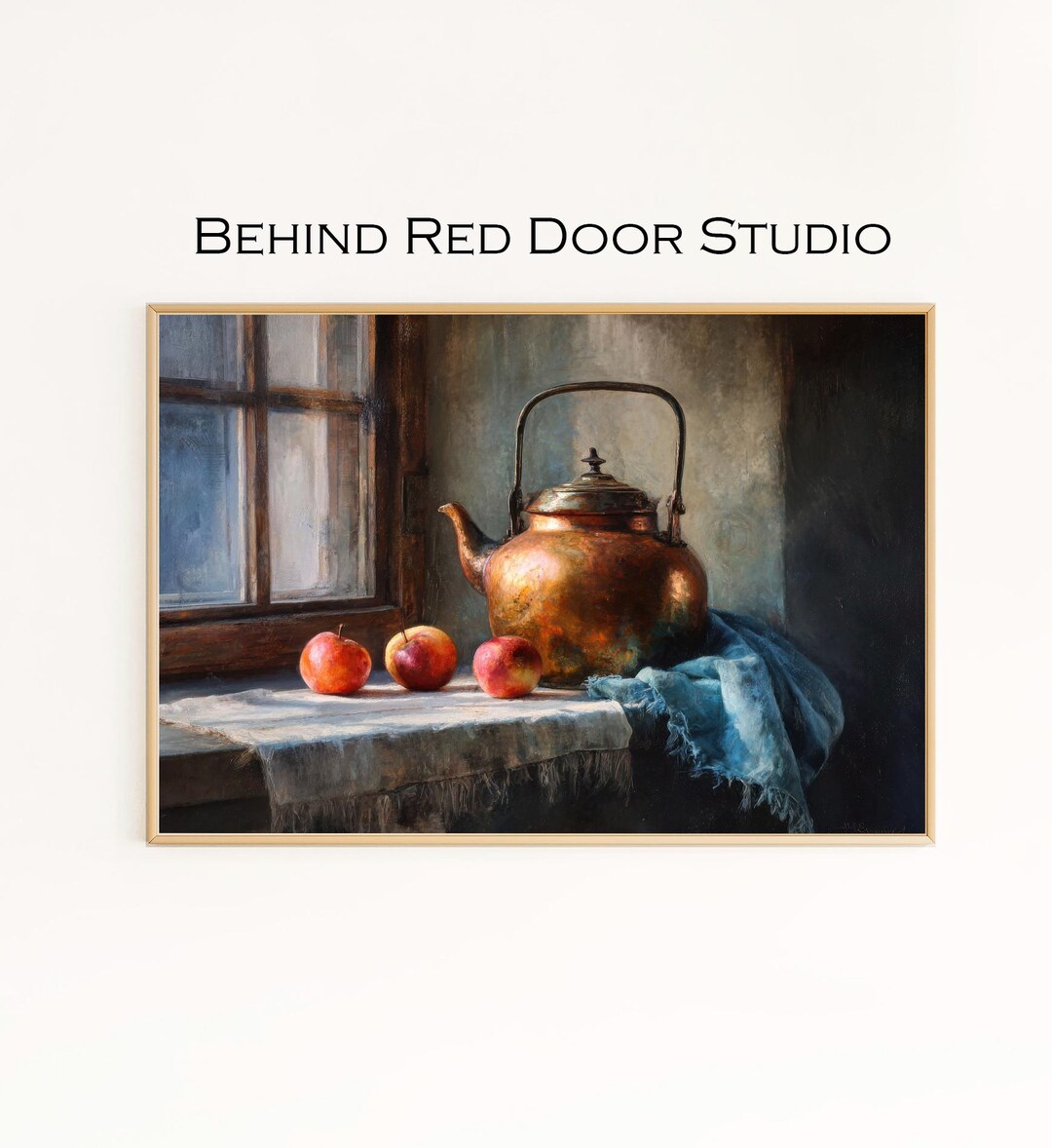 Rustic Fall Still Life With Copper Kettle & Apples, Vibrant Printable ...