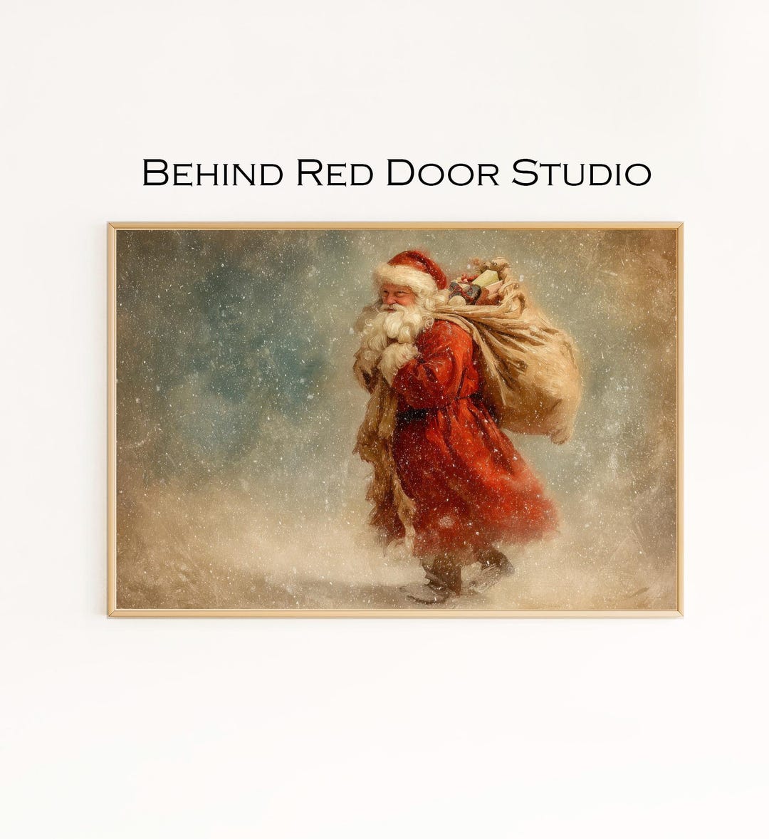 Santa Claus Carrying a Sack of Toys, Wall Art, Oil Painting, Holiday ...