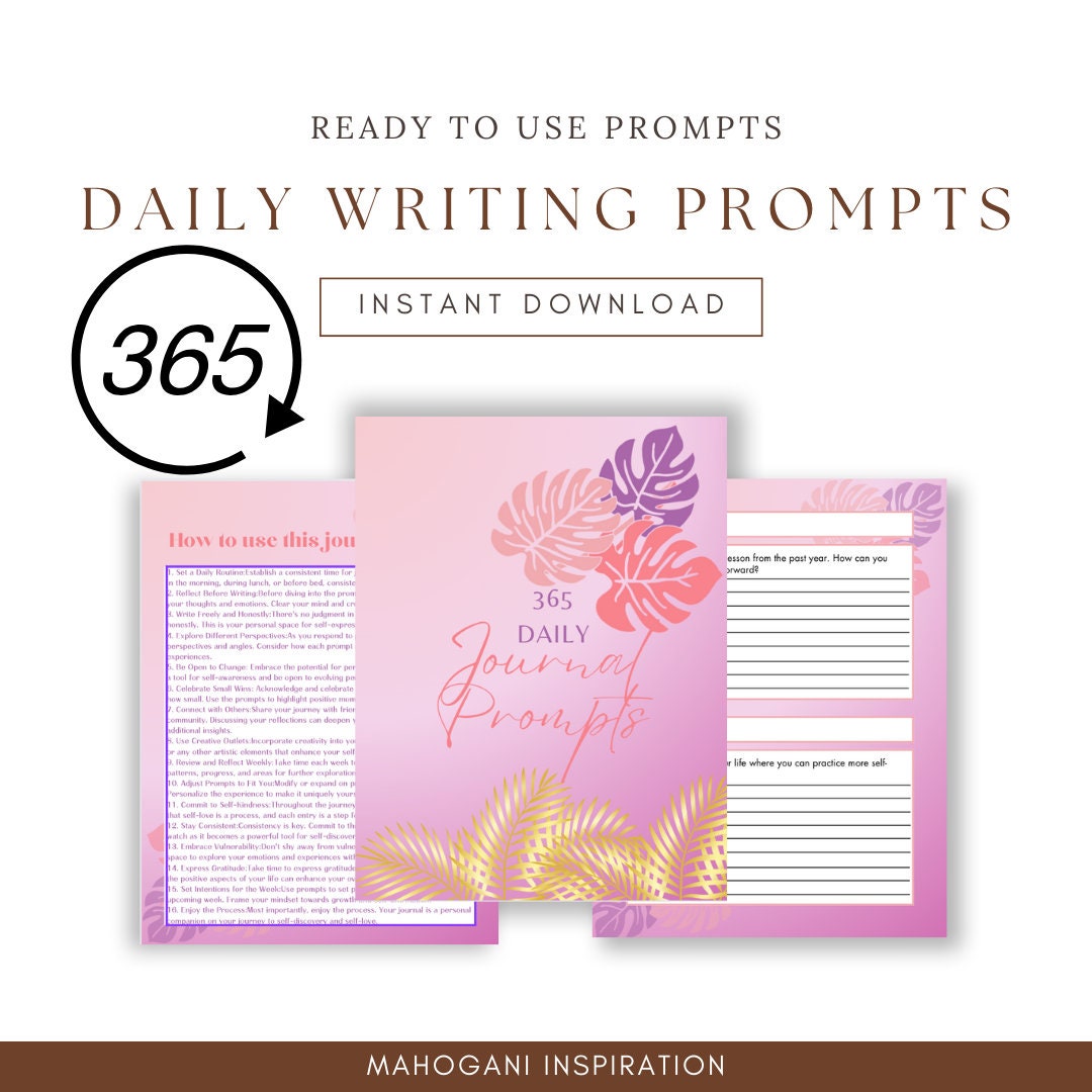 365 Daily Writing Prompts - Pink Tropical Plant Themed - Etsy
