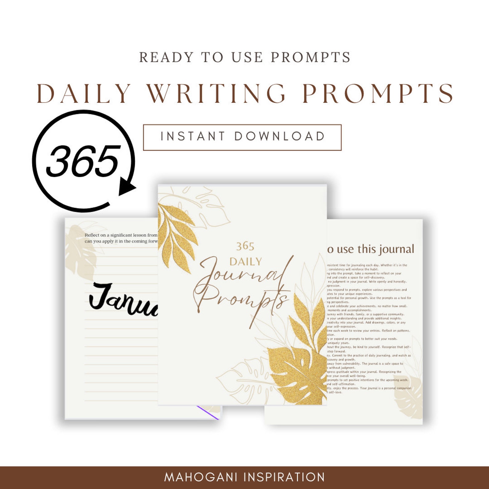 365 Daily Writing Prompts - Gold Tropical Plant Themed - Etsy