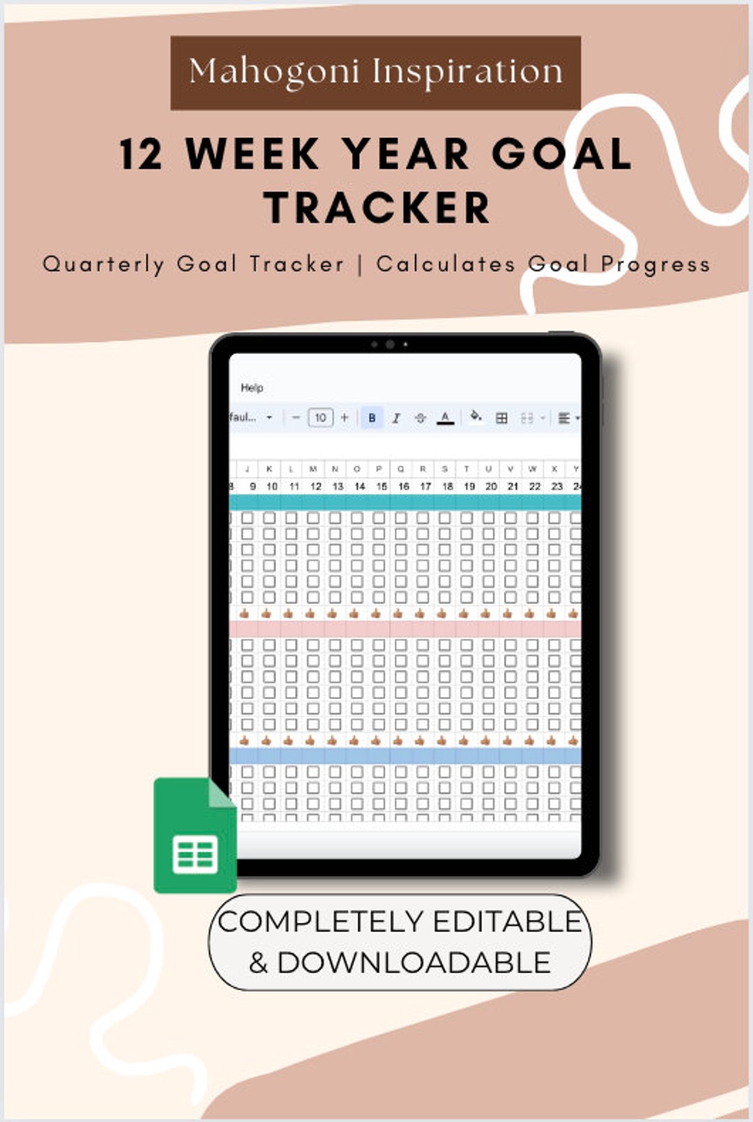 12 Week Year Goal Tracker Spreadsheet - Etsy