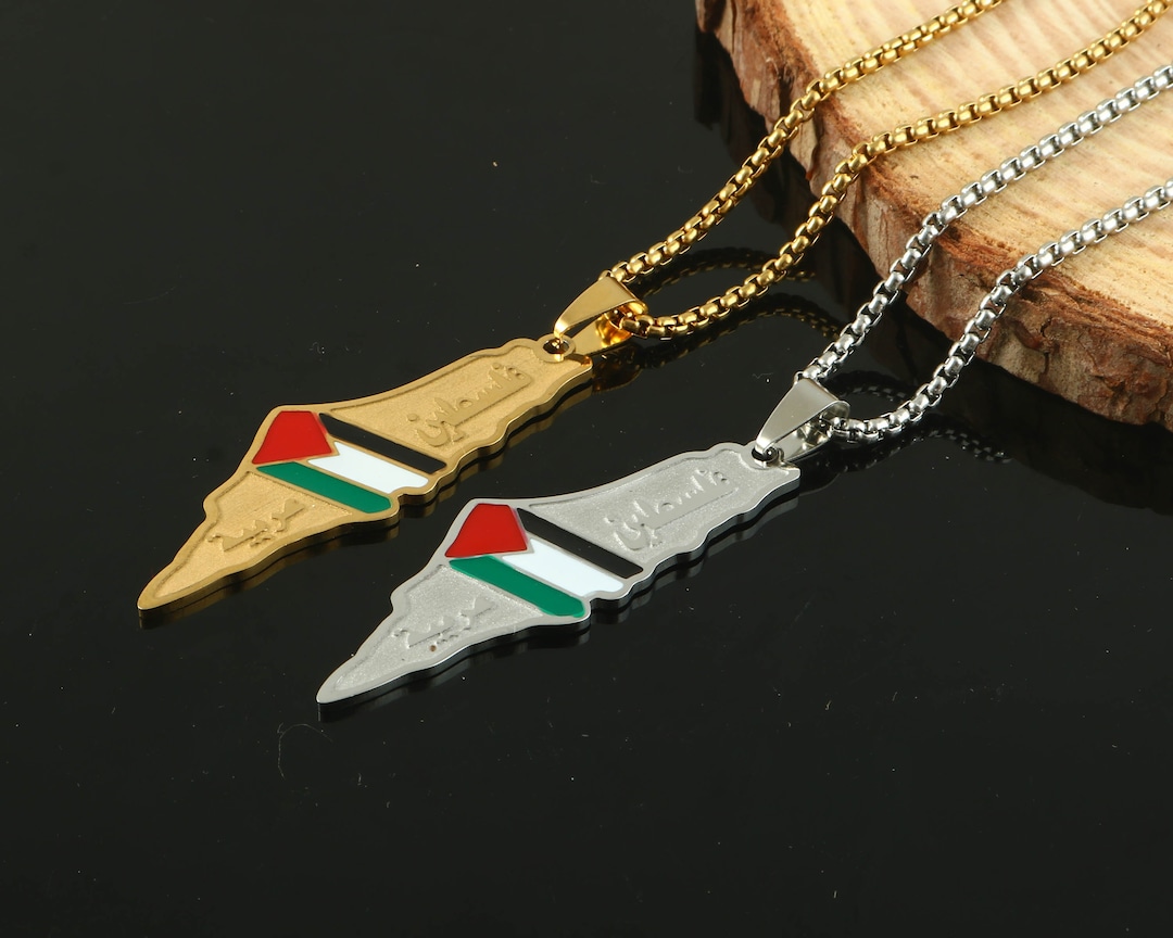 18k Gold Plated Palestine Flag Necklace, Map of Gaza Palestine Necklace ...