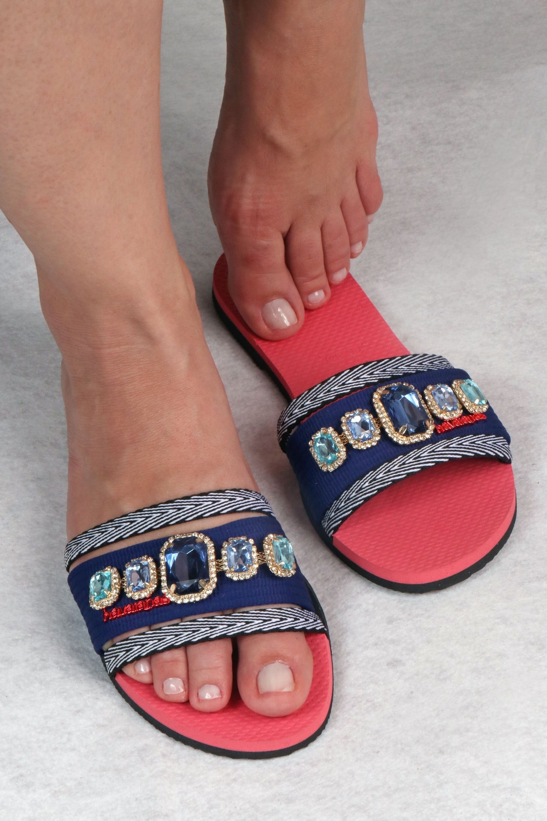 Brazilian Sandals, Pink and Blue , Blue Rhinestones, Brazilian Shoes ...