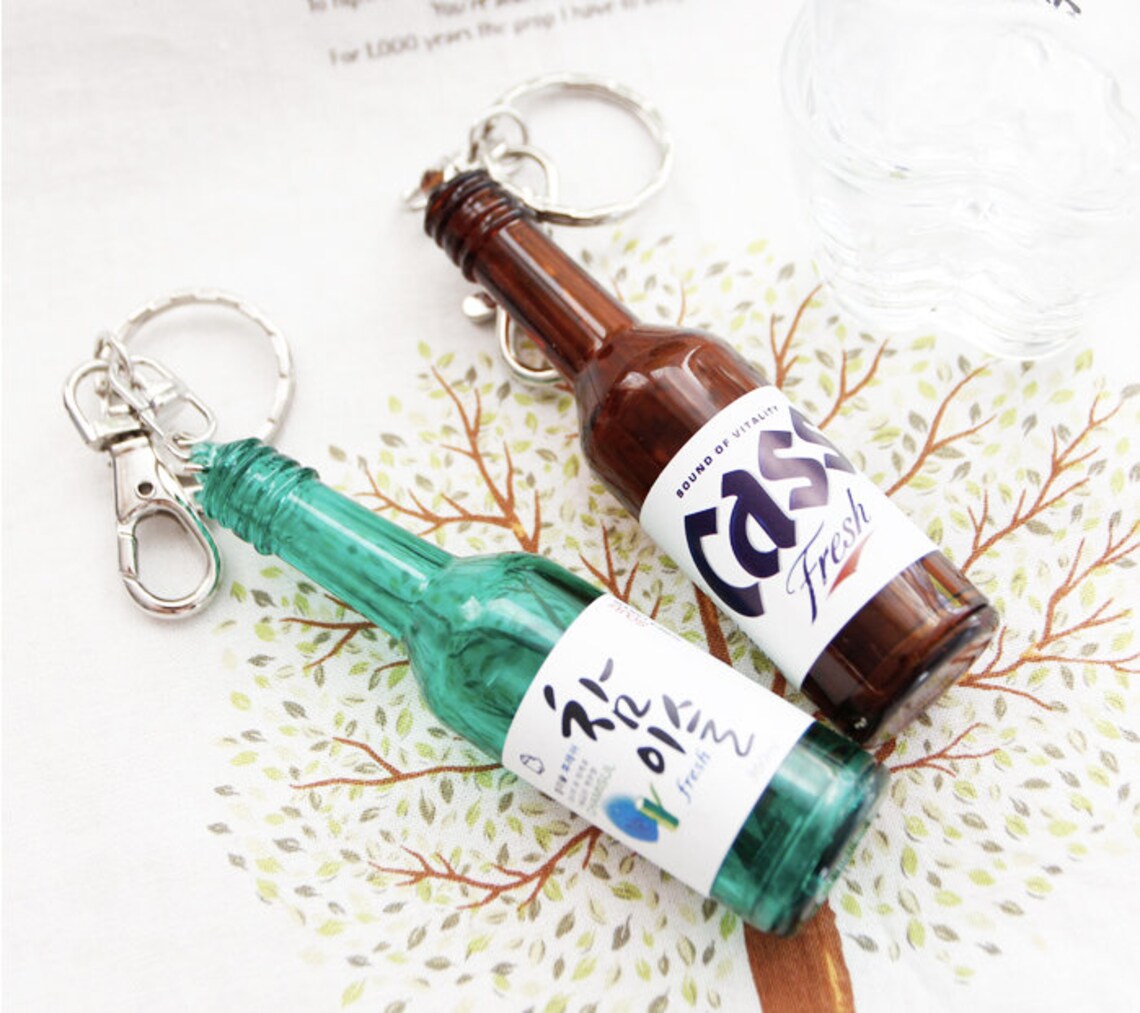 Korean Soju Beer Bottle Key Chain - Etsy