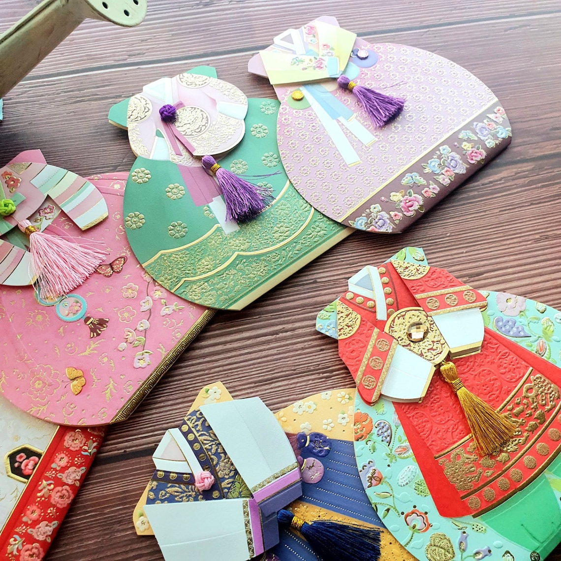 Korean Lucky Bag & Hanbok Shaped Envelope - Traditional 3D Gold Foil ...