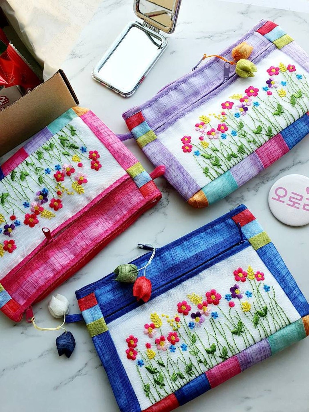 Korean Traditional Pouch - Patchwork & Embroidery - Etsy
