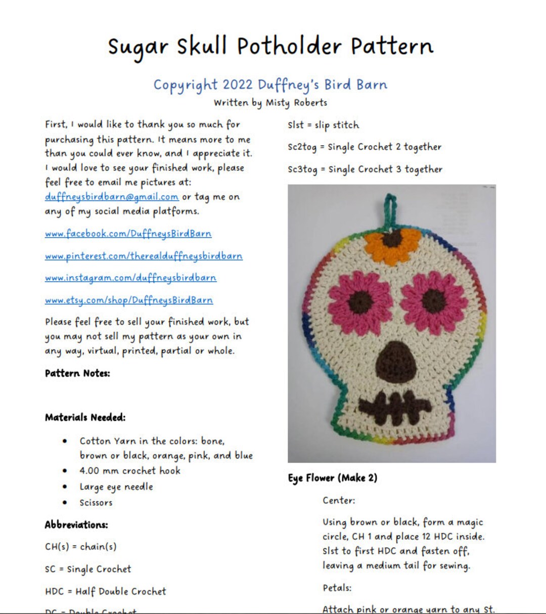 Crochet Sugar Skull Potholder Pattern - Etsy