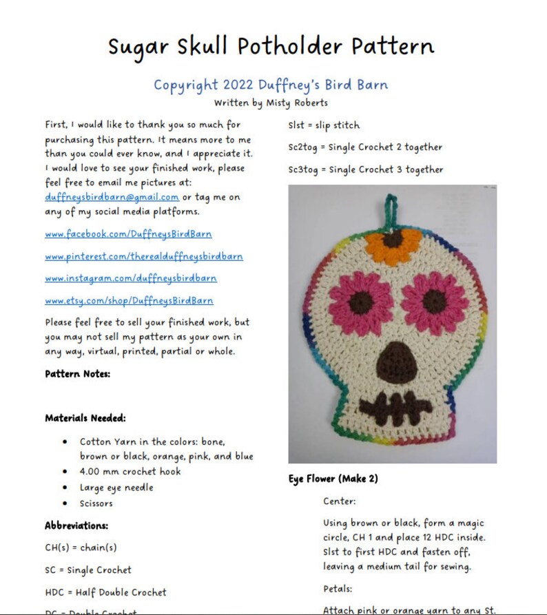 Crochet Sugar Skull Potholder Pattern - Etsy