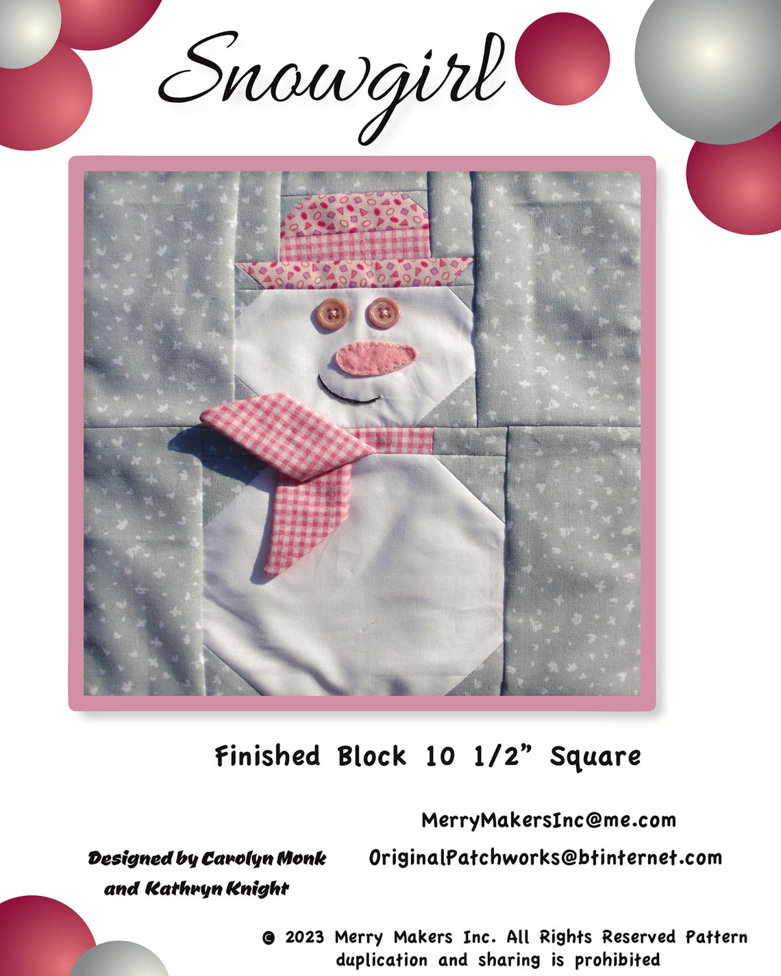 Snow Girl in a 10.5" Block PDF Download. One of Many Snow Folks You Can ...