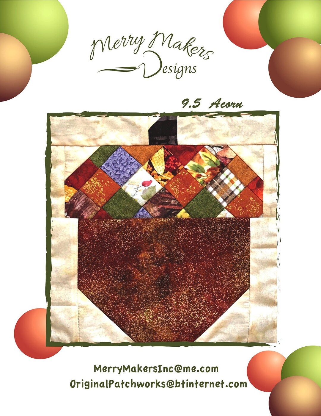 Acorn Quilt Block Pattern, for Fall Autumn With Clear Illustrated ...