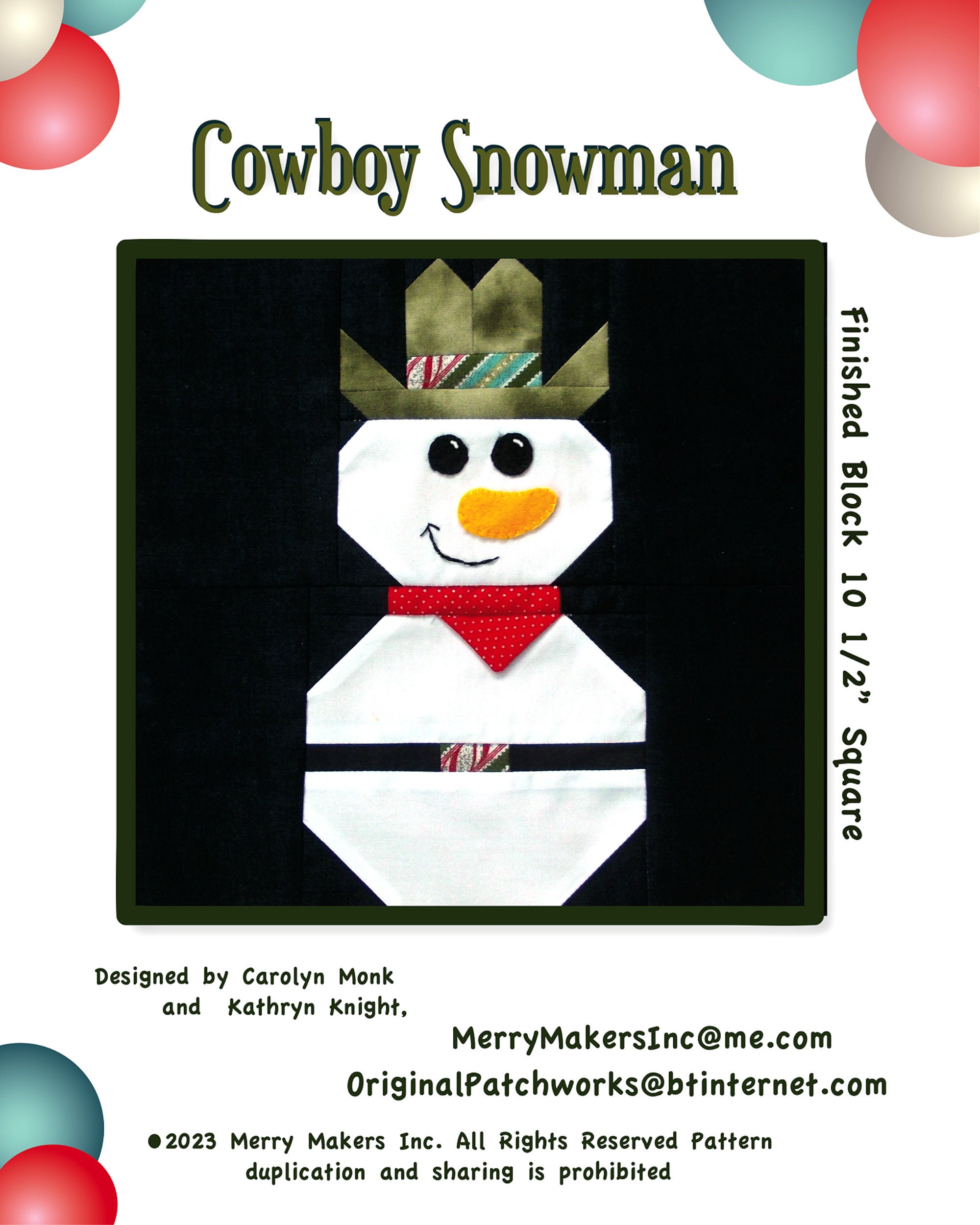 10.5" Cowboy Snowman Block. PDF Download. - Etsy