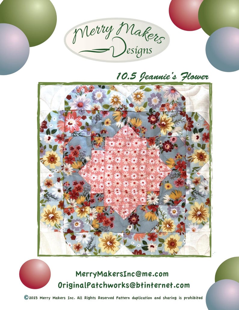 10.5" Spring Flower Quilt Block PDF Pattern. - Etsy