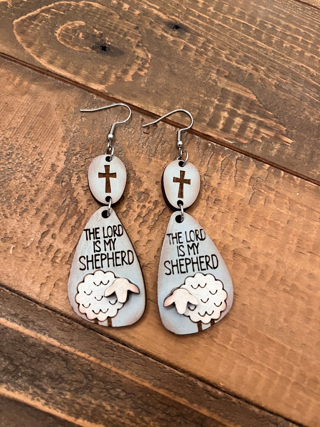 The Lord is My Shepherd Earring, Handmade Cross Earrings, Teardrop ...