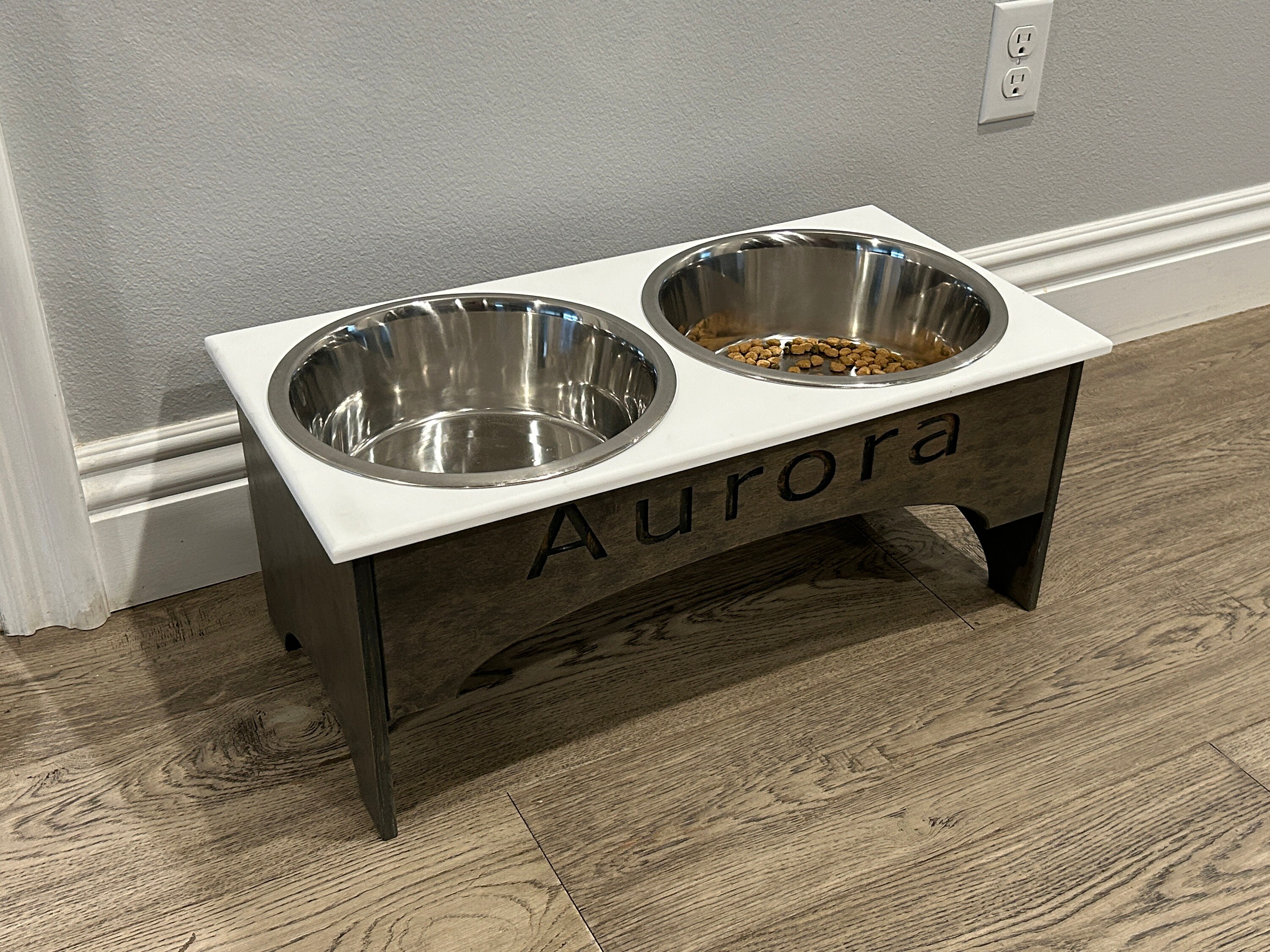Custom Dog Bowl Stand With Solid Surface Top. - Etsy