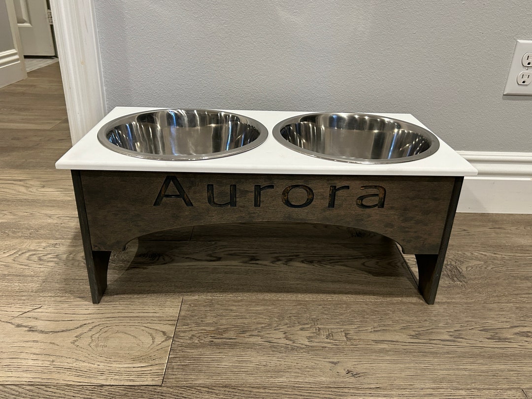 Custom Dog Bowl Stand With Solid Surface Top. - Etsy