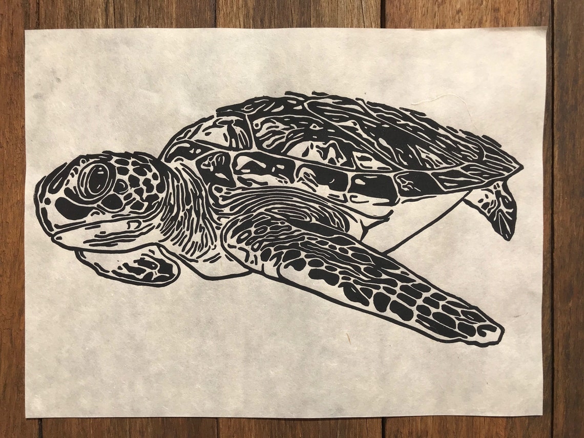 Sea Turtle Original Linocut Print Unframed | Etsy Sea Turtle Original Linocut Print Unframed | Etsy