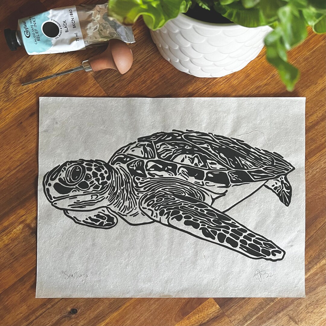 Sea Turtle Original Linocut Print Unframed - Etsy