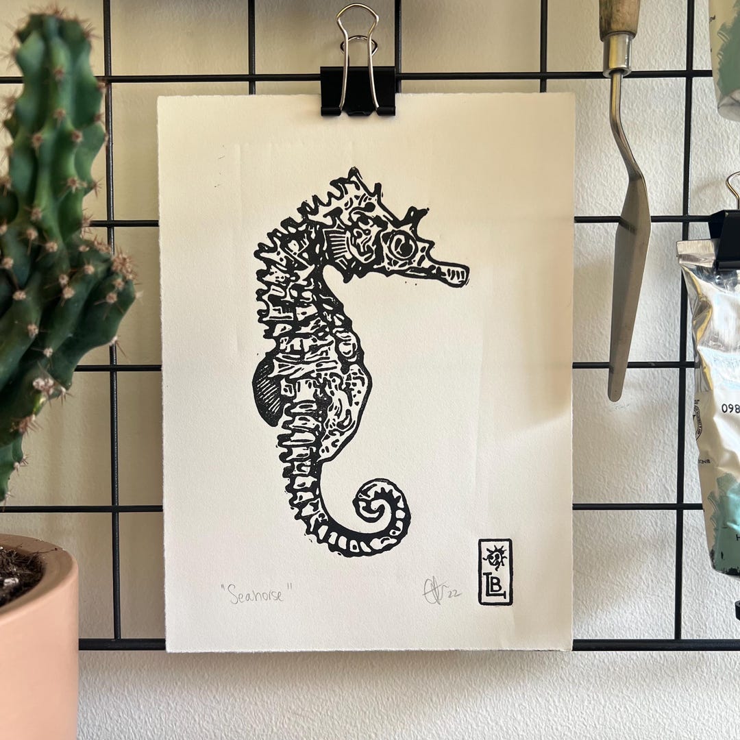 Seahorse - Original Linocut Print Unframed - Etsy