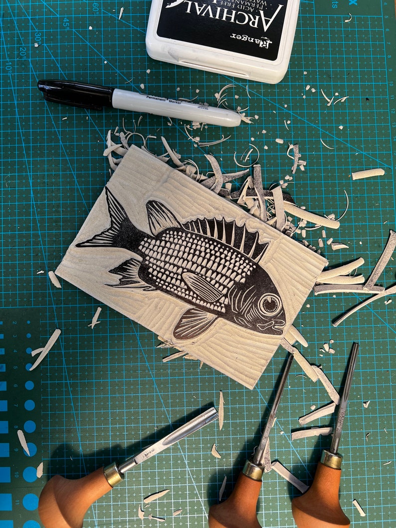 Fish - Original Linocut Print Unframed - Etsy
