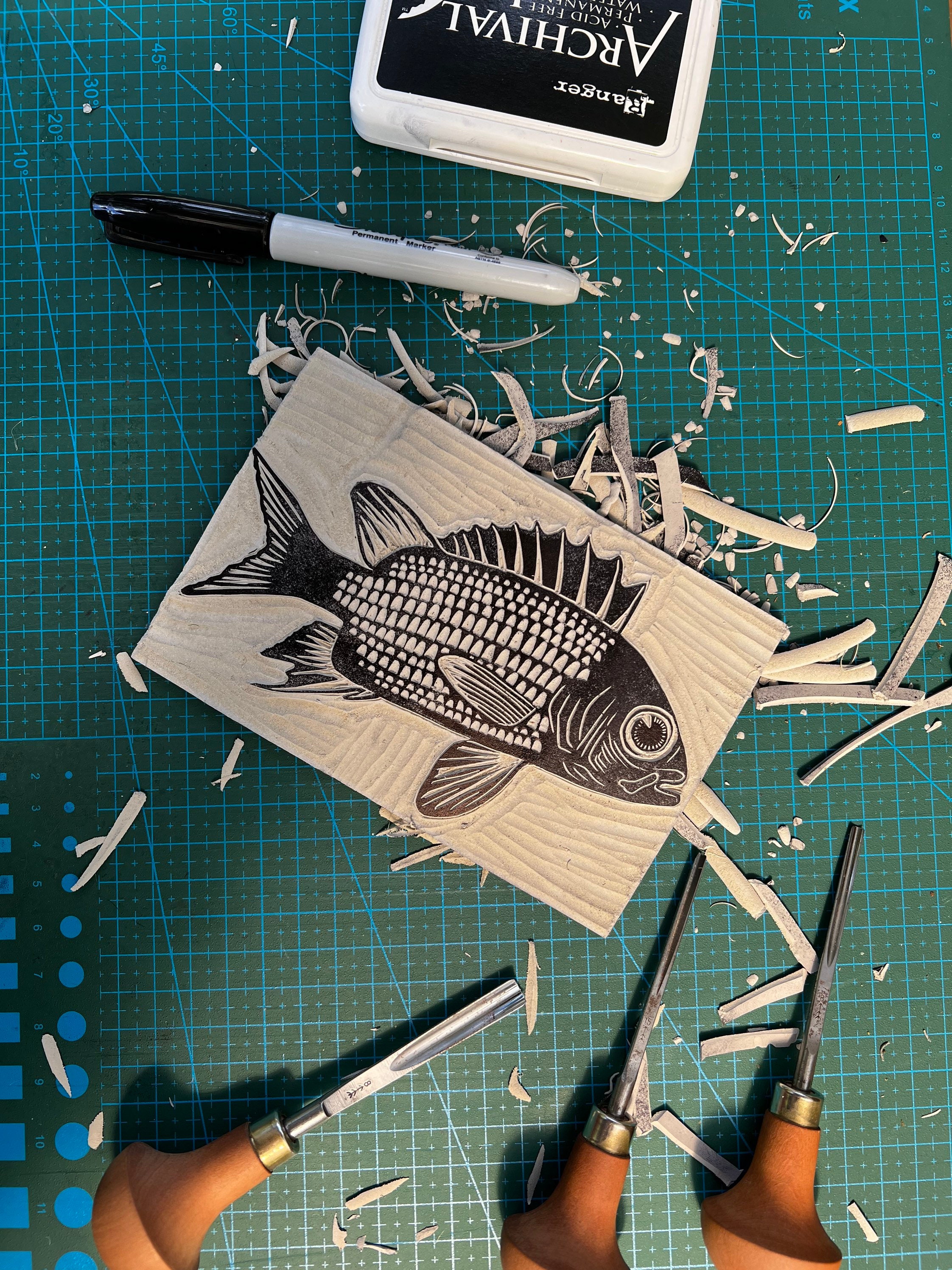 Fish - Original Linocut Print Unframed - Etsy