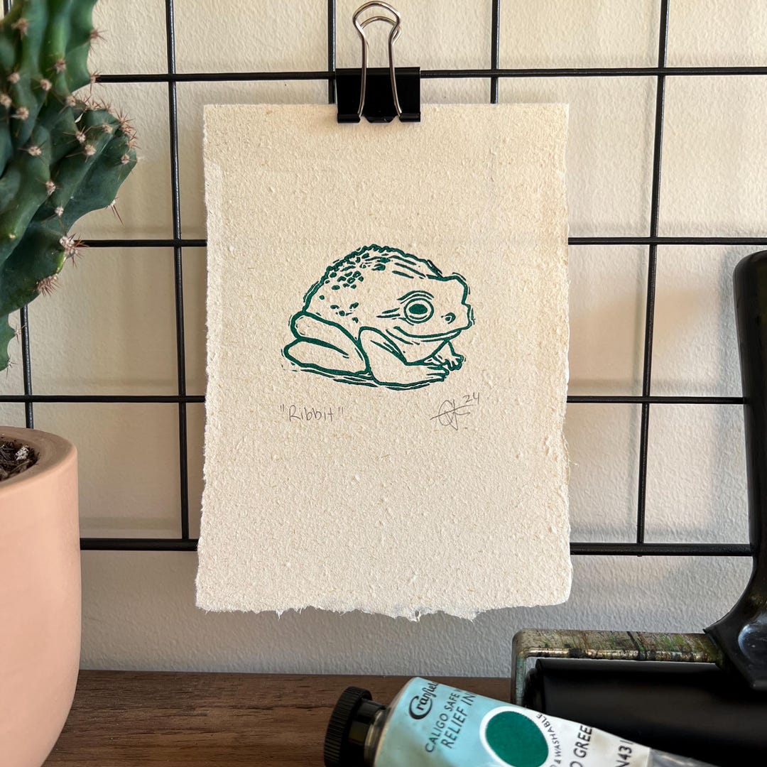 Ribbit the Frog - Original Linocut Print Unframed - Etsy
