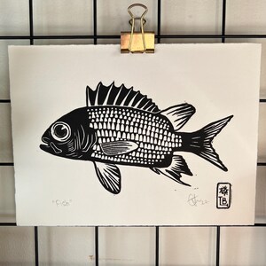 Fish Original Linocut Print Unframed - Etsy