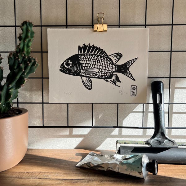 Fish Linocut - Etsy