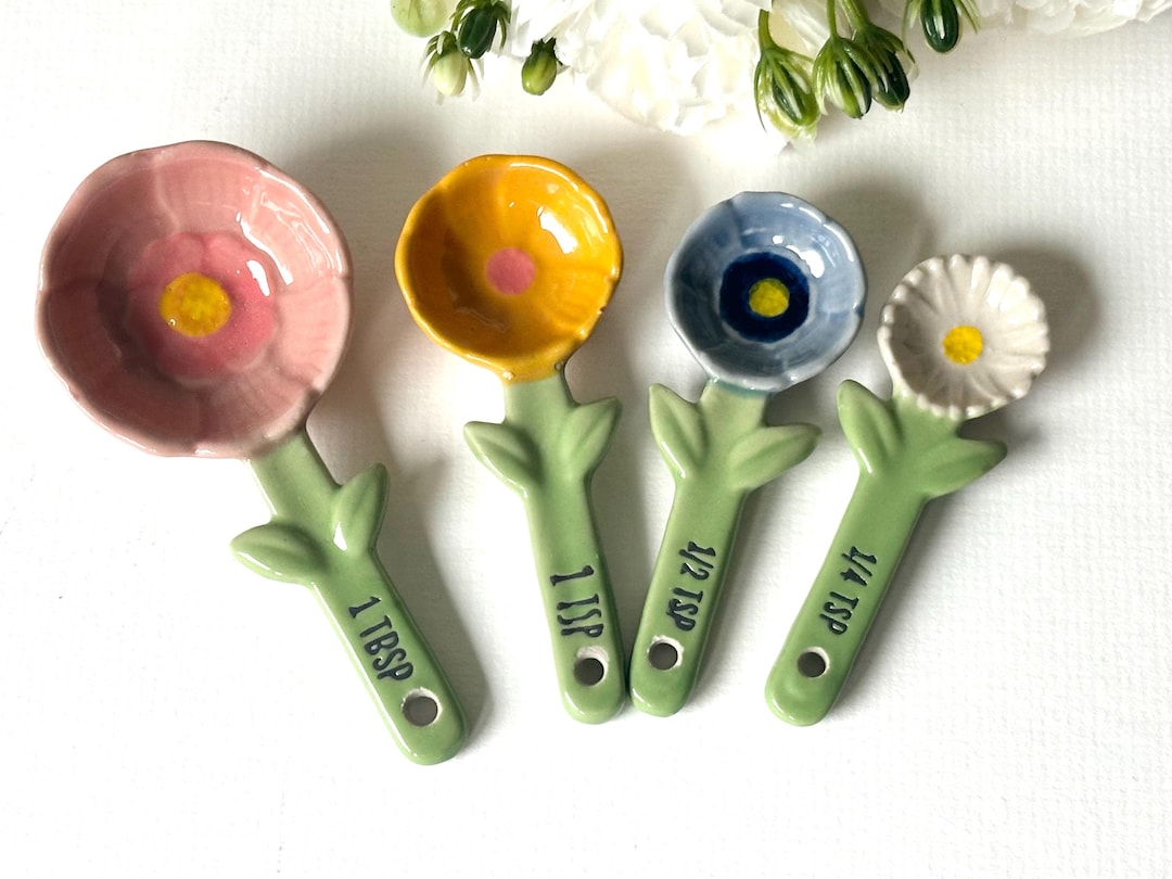 Floral Ceramic Measuring Spoons Set, Flower Shaped Measuring Spoons ...