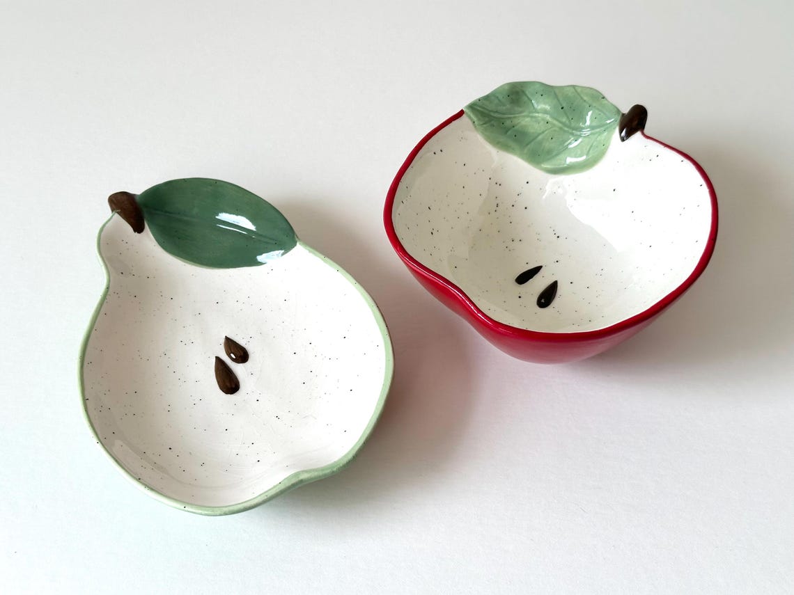 Ceramic Apple & Pear Bowls, Decorative Fruit Dish, Cute Ceramics ...