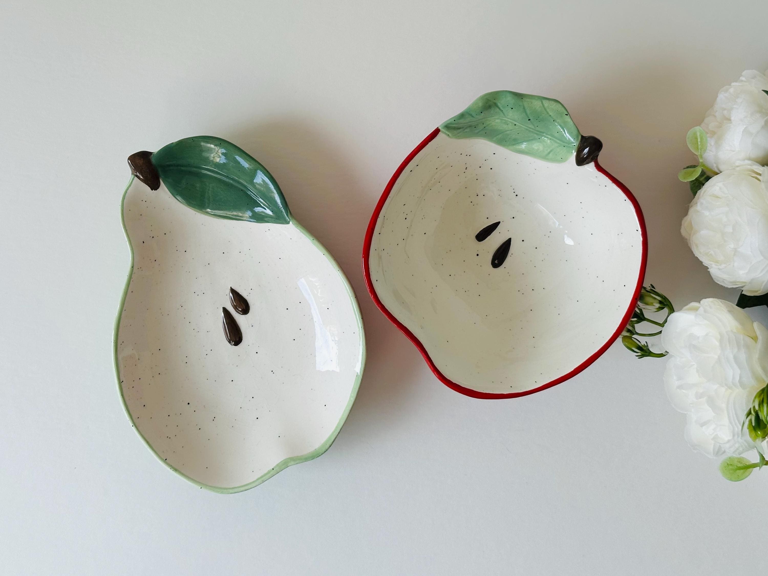 Ceramic Apple & Pear Bowls, Decorative Fruit Dish, Cute Ceramics ...