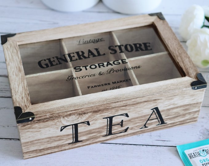 Wooden Tea Box, Tea Box, Tea Storage, Tea Organiser, Teabag Holder, Tea ...