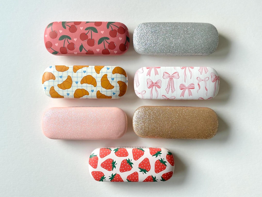 Cute Pattern Glasses Case – Strawberry, Cherry, Croissant, Bow ...