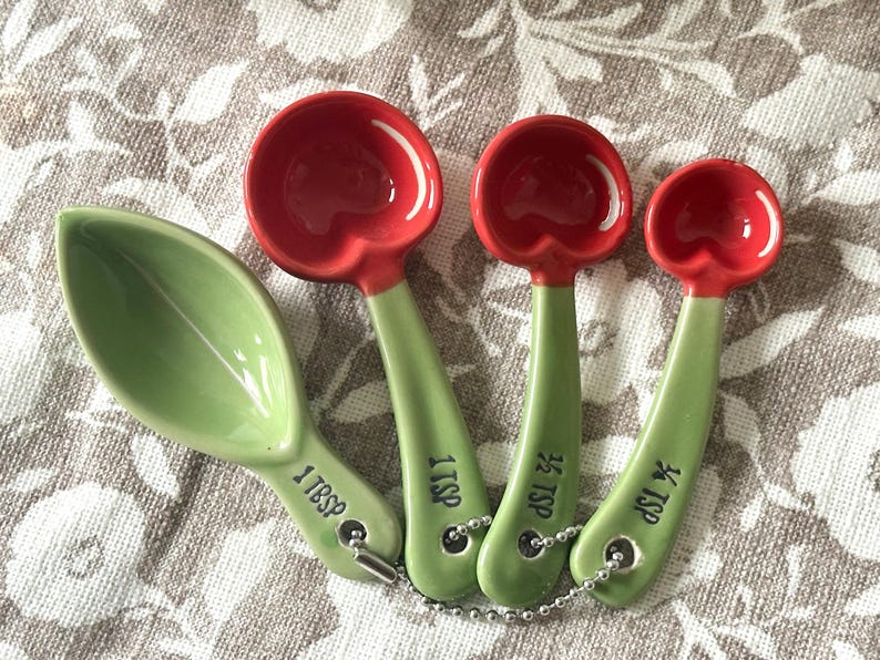 Ceramic Measuring Spoons, Cherry Measuring Spoon Set, Measuring Cups ...