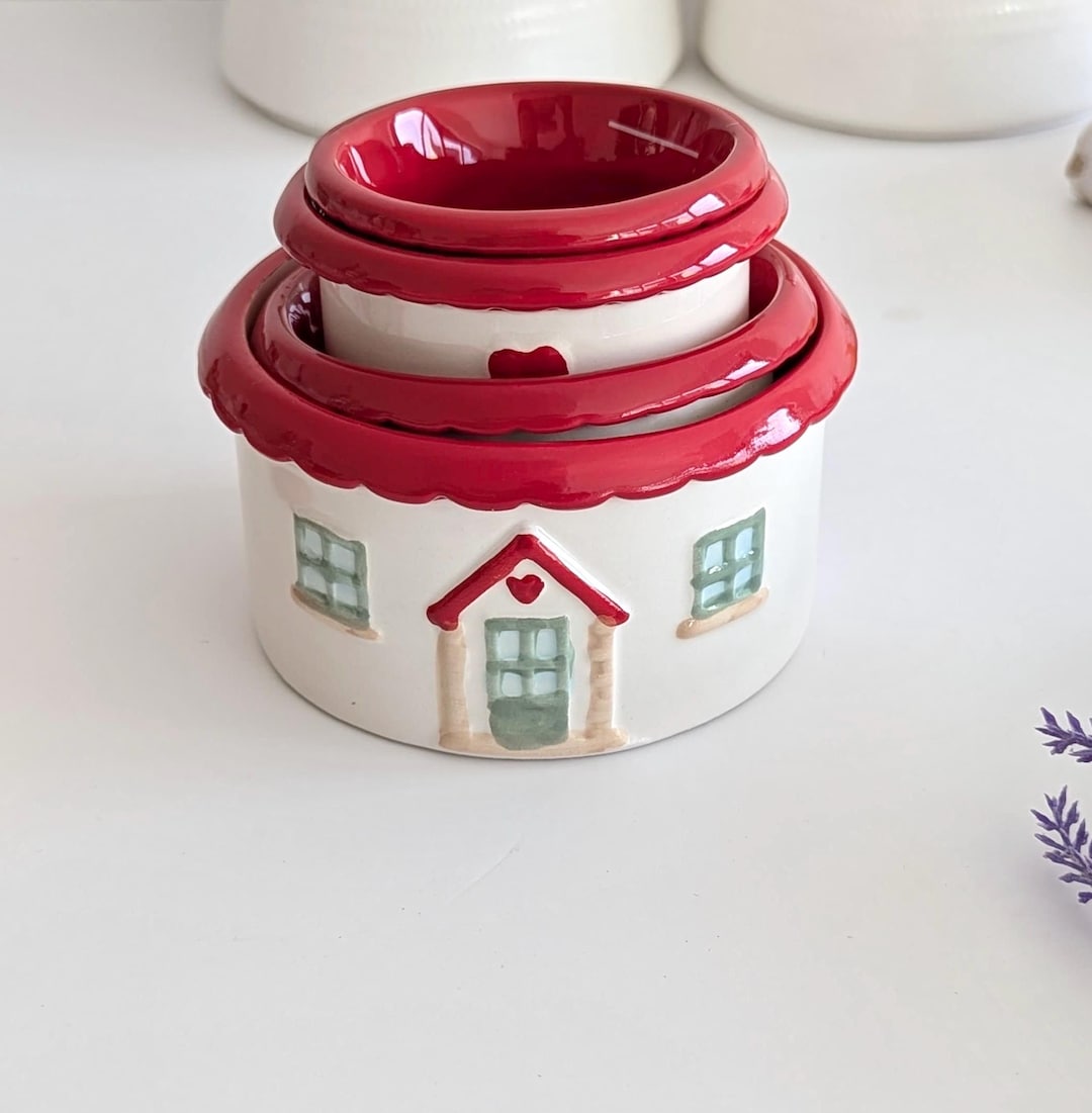 Ceramic House Measuring Cups, Measuring Cup Set, Ceramic Measuring Cups ...