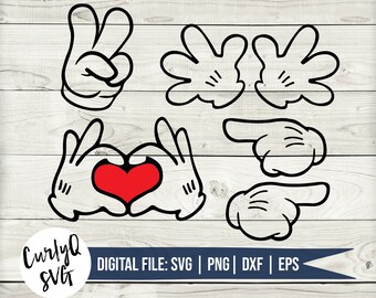 SVG Mickey Hands Peace Sign Heart Pointing Design - Etsy