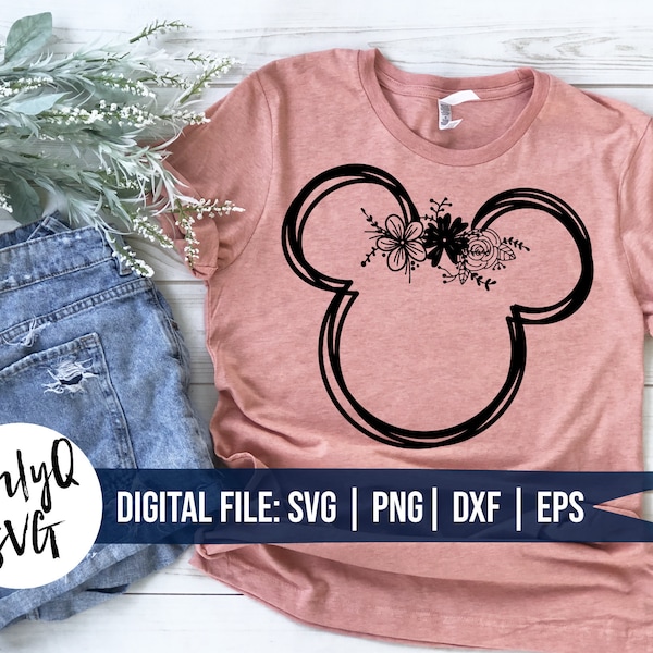 Mickey Floral Svg - Etsy